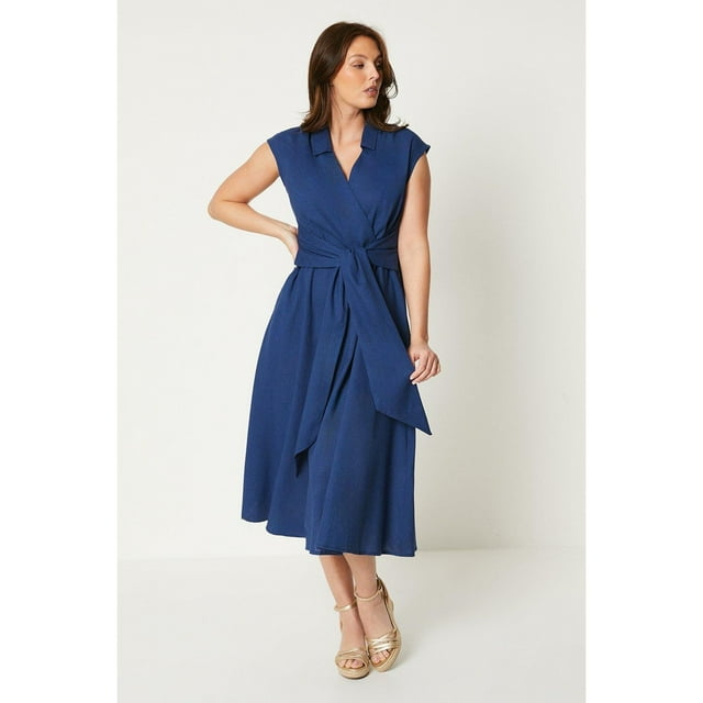 Principles Womens Belted Linen Blend Midi Dress - Walmart.com
