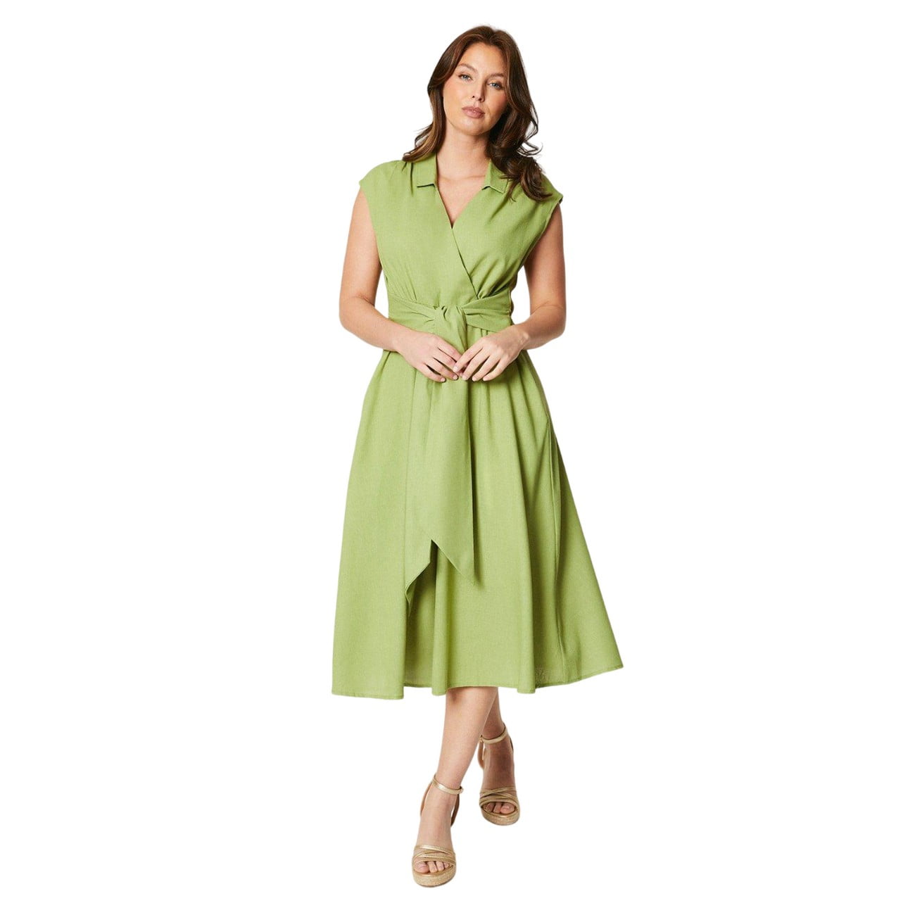 Principles Womens Belted Linen Blend Midi Dress - Walmart.com