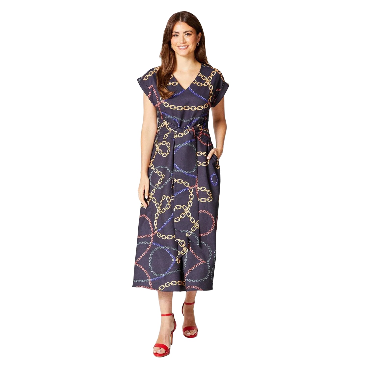 Principles Womens Chain Print Belted Midi Dress - Walmart.com