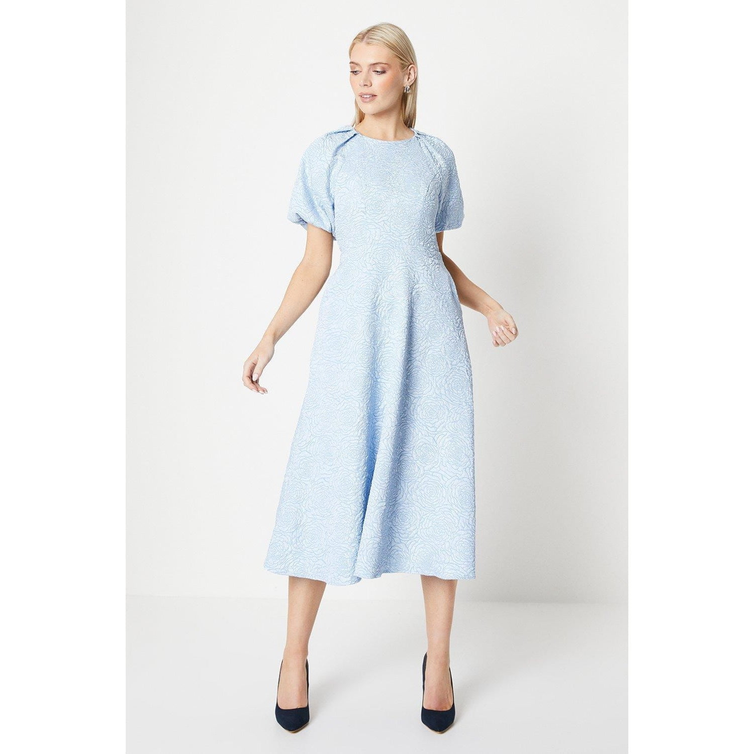 Principles Womens Jacquard Puff Sleeve Midi Dress - Walmart.com