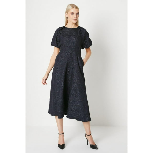 Principles Womens Jacquard Puff Sleeve Midi Dress - Walmart.com