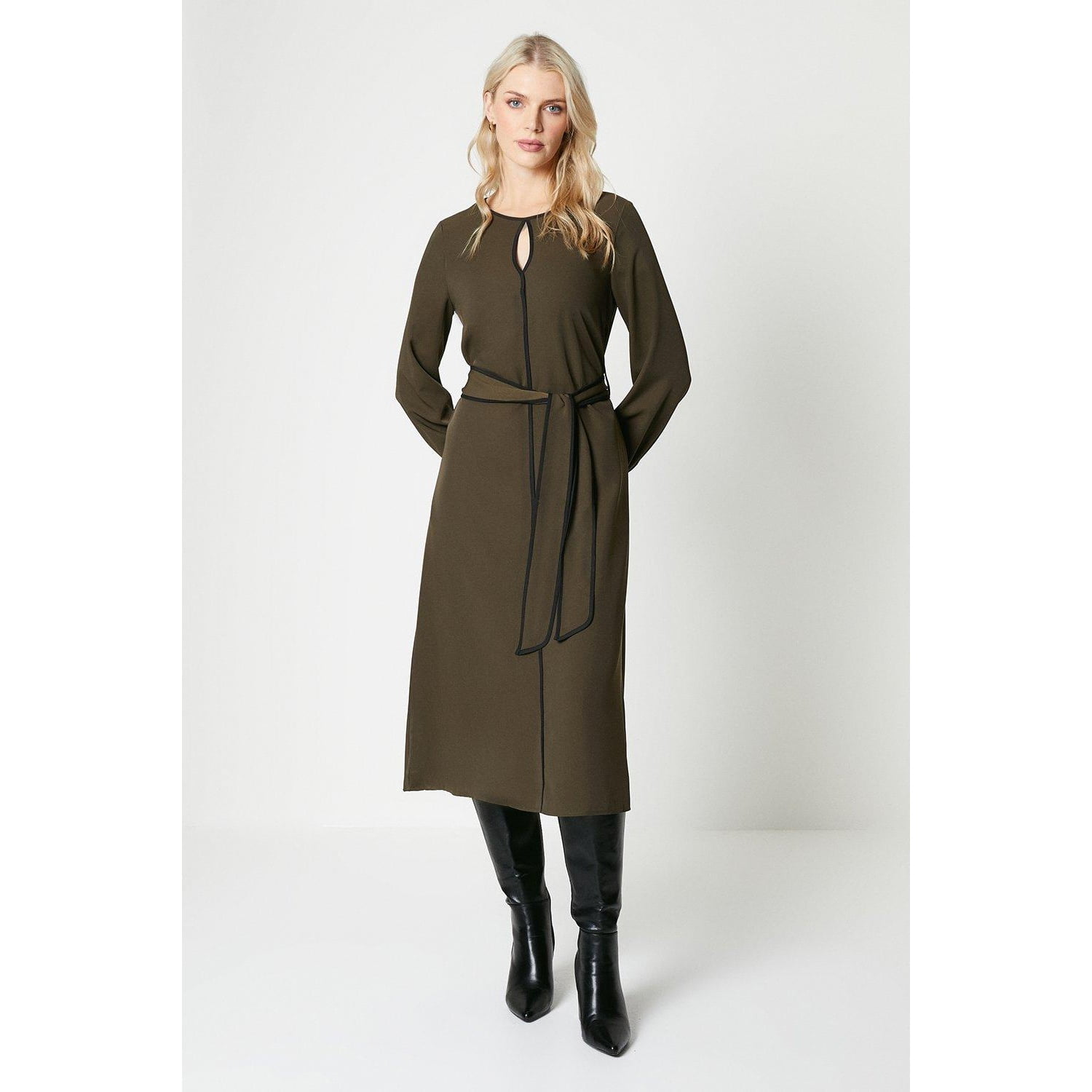 Principles Womens Premium Belted Contrast Piping Midi Dress - Walmart.com