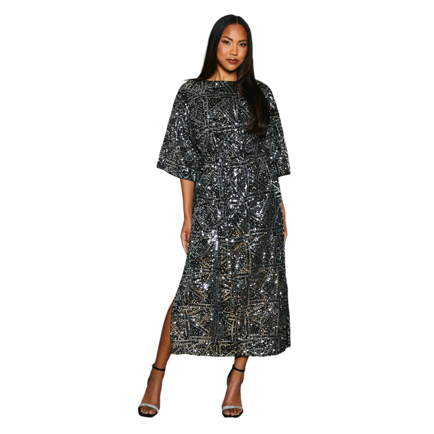 Principles Womens Sequin Belted Batwing Midi Dress - Walmart.com