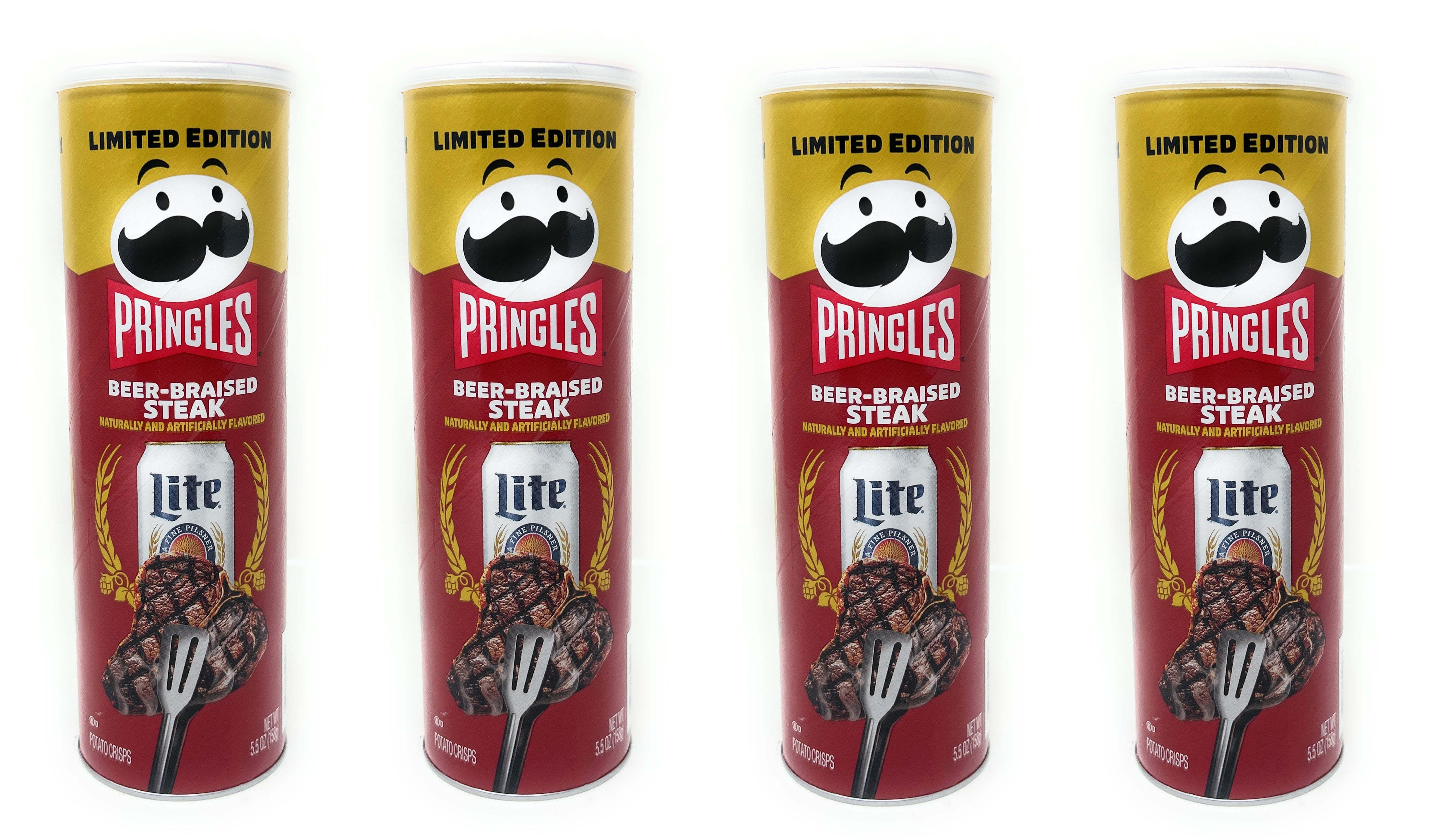 Pringles Beer Braised Steak Potato Chips 5.5oz - 4 cans - Walmart.com