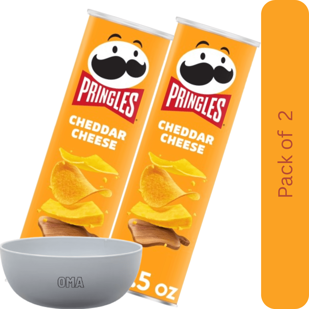 Pringles Cheddar Cheese Potato Crisps, 2 Pack (5.5 oz Each) – with Bowl ...