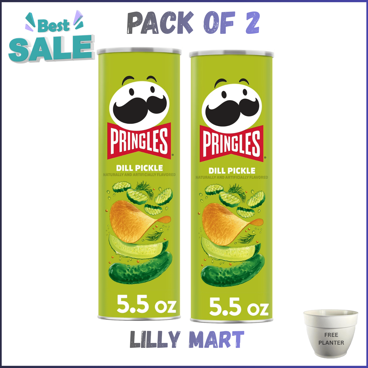 Pringles Dill Pickle Potato Crisps Chips, Lunch Snacks, 5.5 oz Canister ...