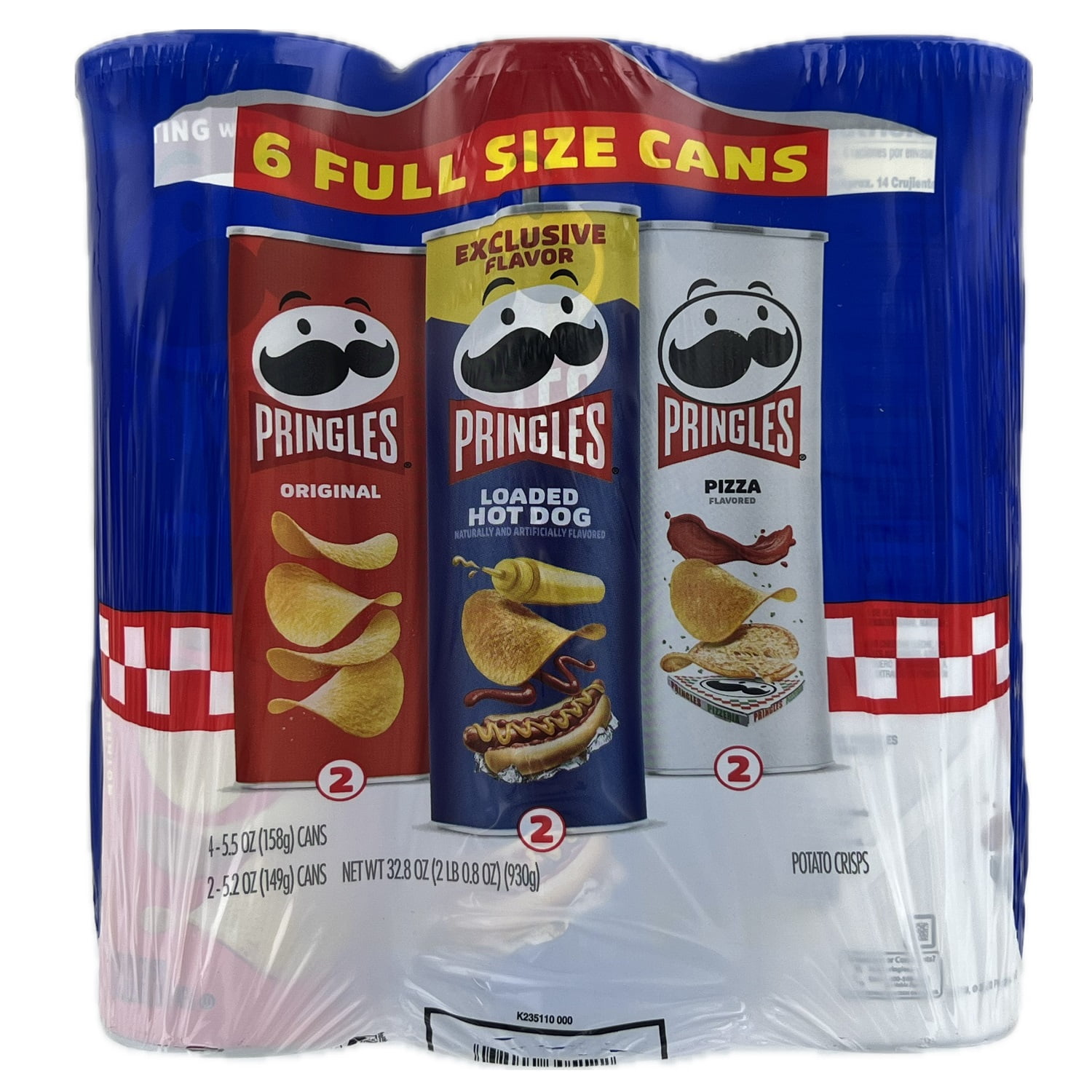 Pringles Chips, Full Size Variety Pack, Original, Pizza, Hot Dog, 6 Cans, 32.8 oz - Walmart.com