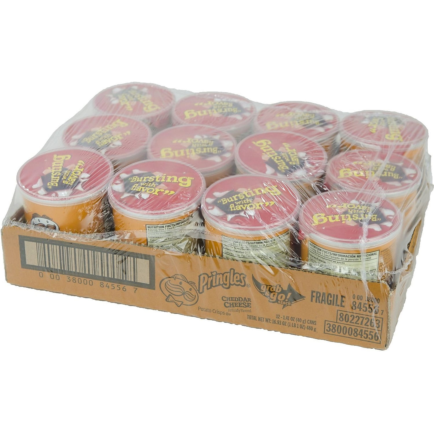 Pringles Grab & Go Cheddar Cheese Crisps 1.4 oz. 12 Cans/Carton ...