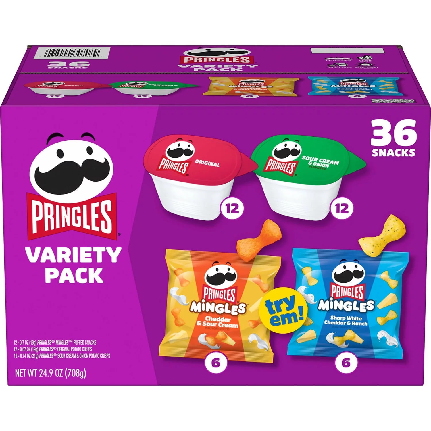 Snack Smarter with Pringles 36-Count, 24.9 oz Variety Pack of Crispy ...
