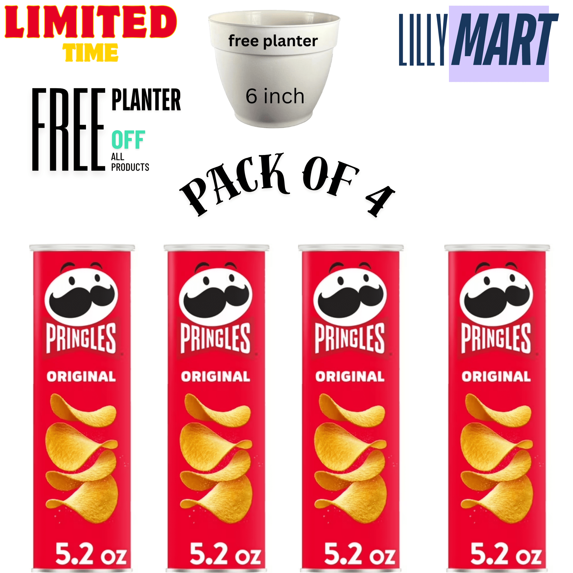 Pringles Original Potato Crisps Chips, Lunch Snacks, 5.2 oz Canister ...