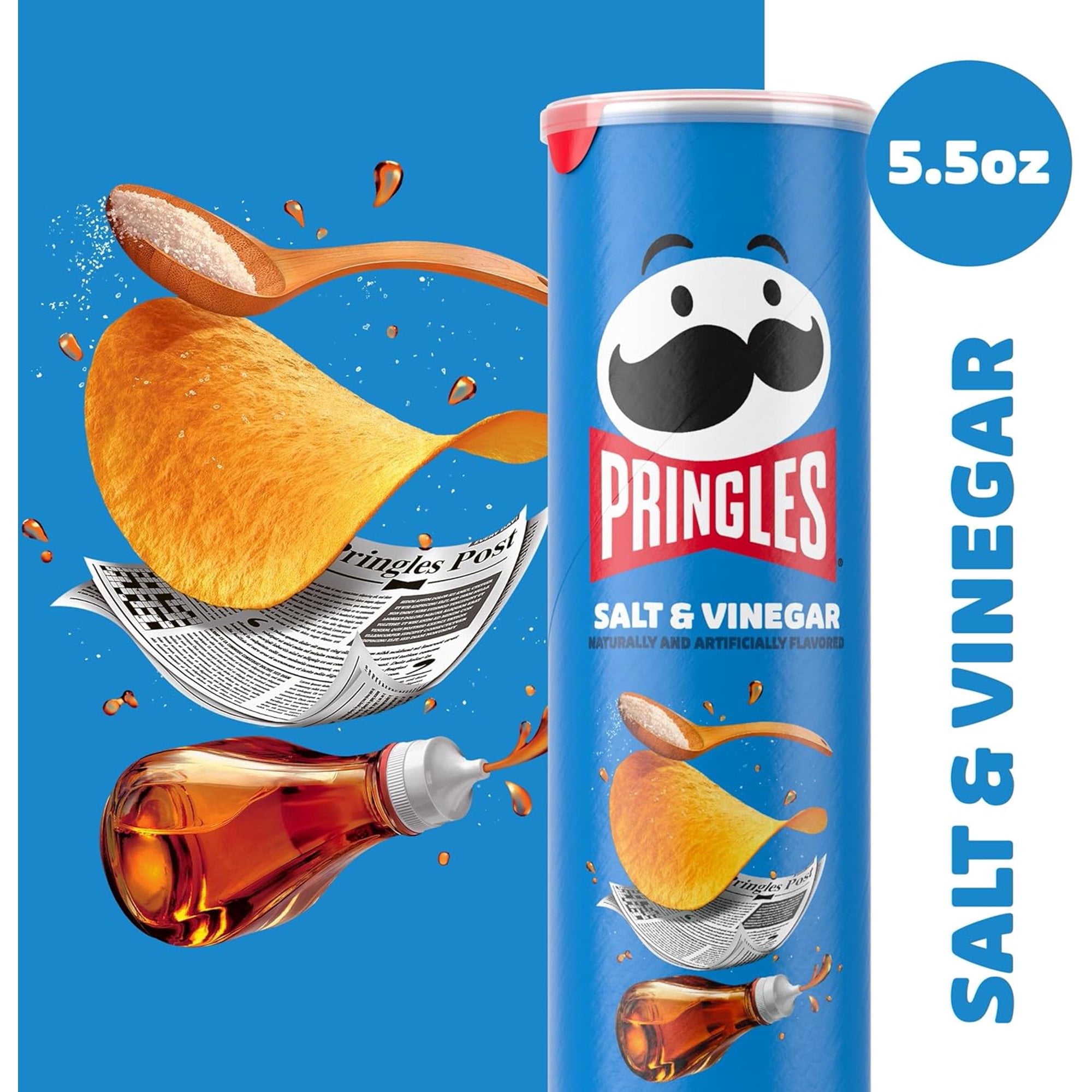 Pringles Salt & Vinegar Potato Crisps 14 Pack Family Case, Tangy Bold ...