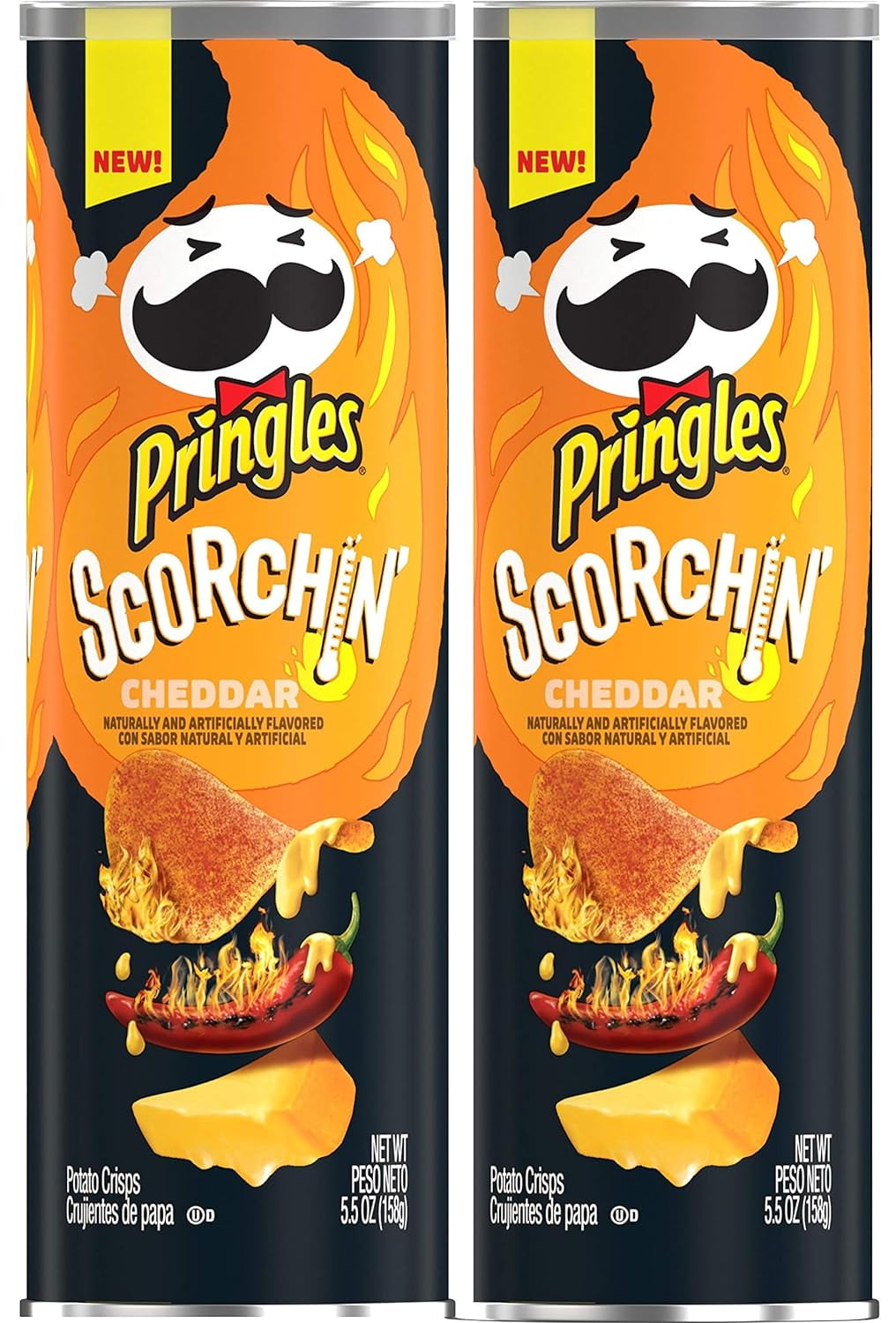 Pringles Scorchin' Cheddar Potato Crisps Bundle Pack of 2 Cans ...