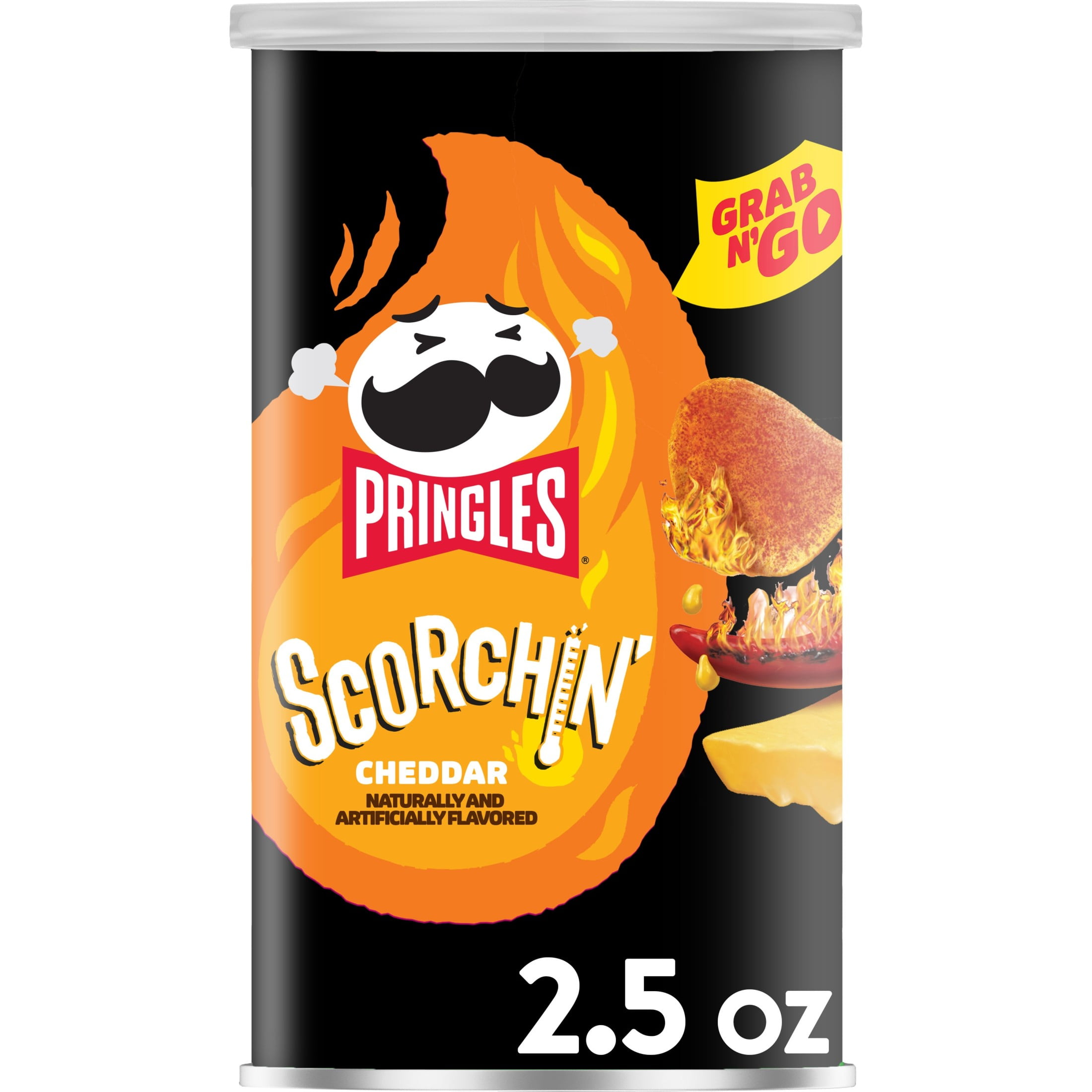 Pringles Scorchin' Cheddar Potato Crisps Chips, Lunch Snacks, 2.5 oz ...