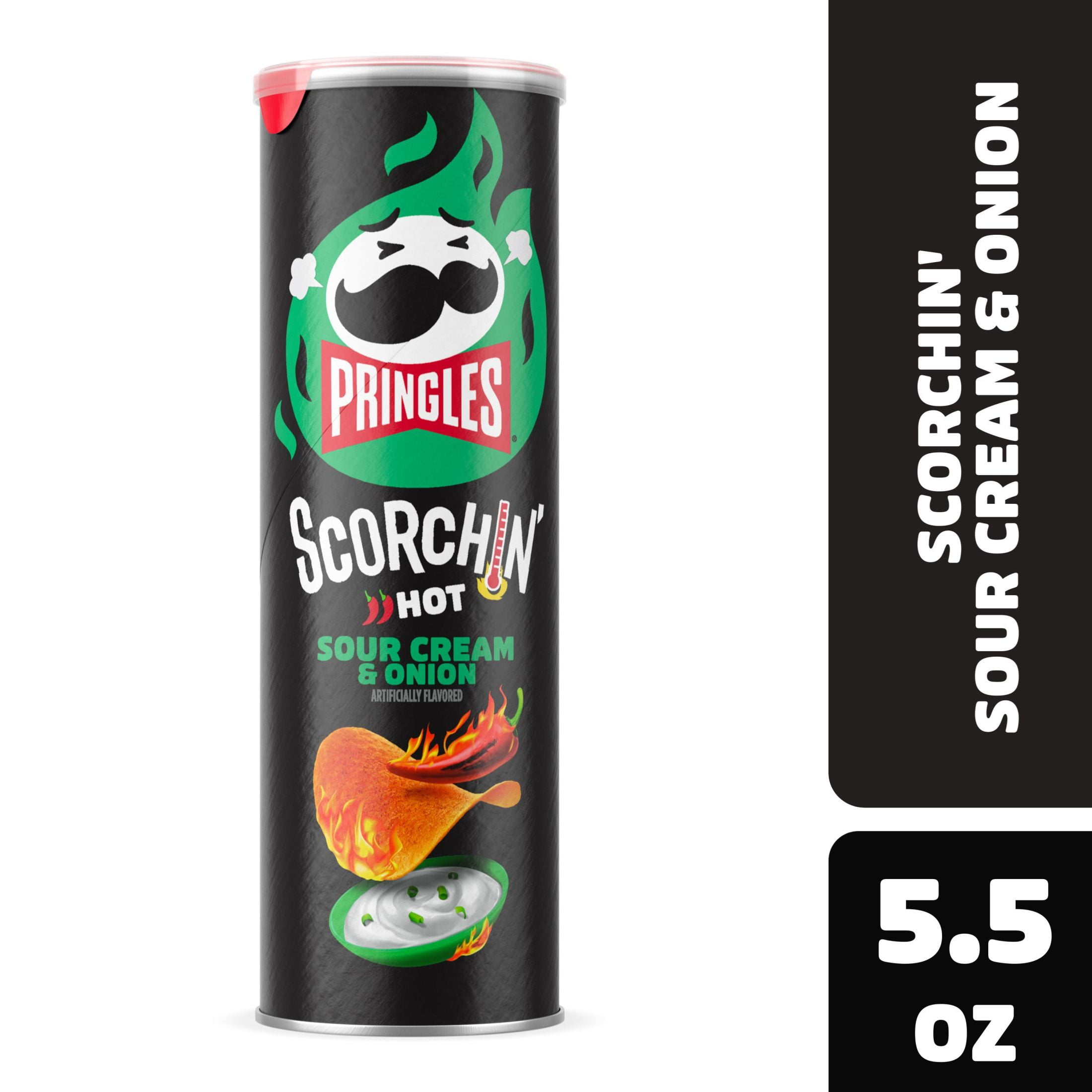 Pringles Scorchin' Sour Cream and Onion Potato Crisps Chips, Spicy ...