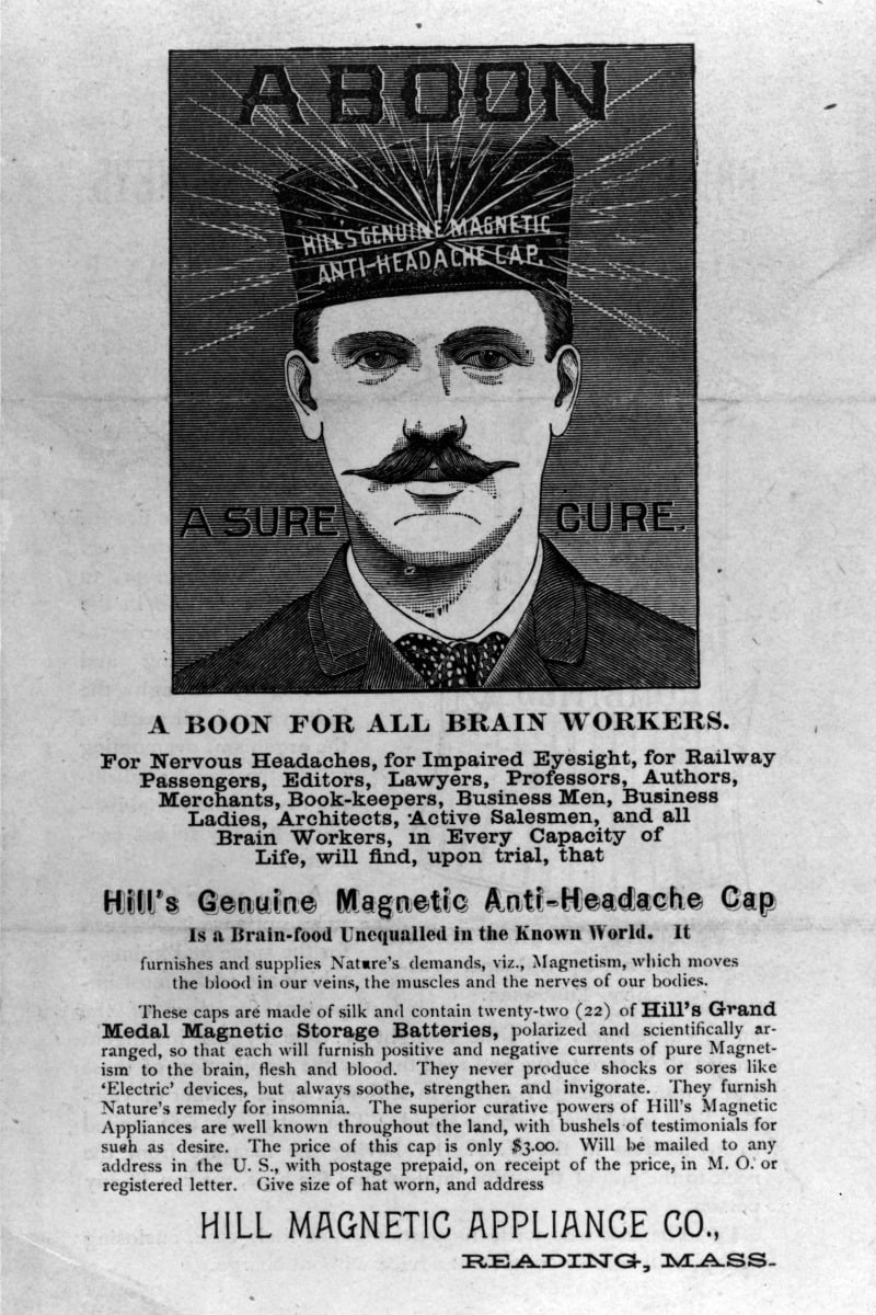 Print: A Boon--Hill's Genuine Magnetic Anti-Headache Cap--A Sure Cure ...
