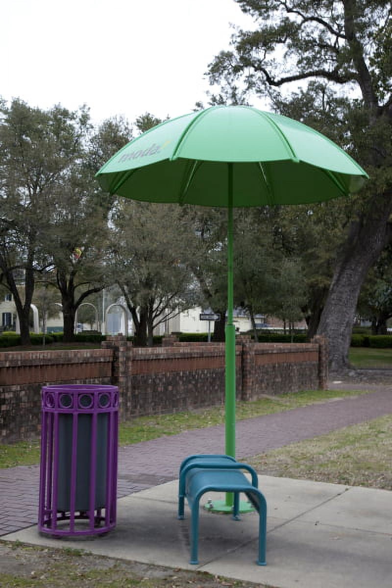 Print: A Colorful Bench, Umbrella And Trash Can Adorn The City Streets ...
