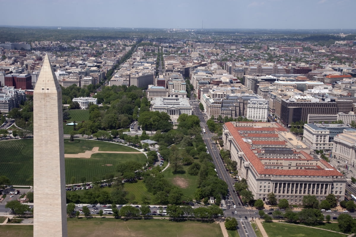 Print: Aerial View Of The Washington Monument, The White House And The ...