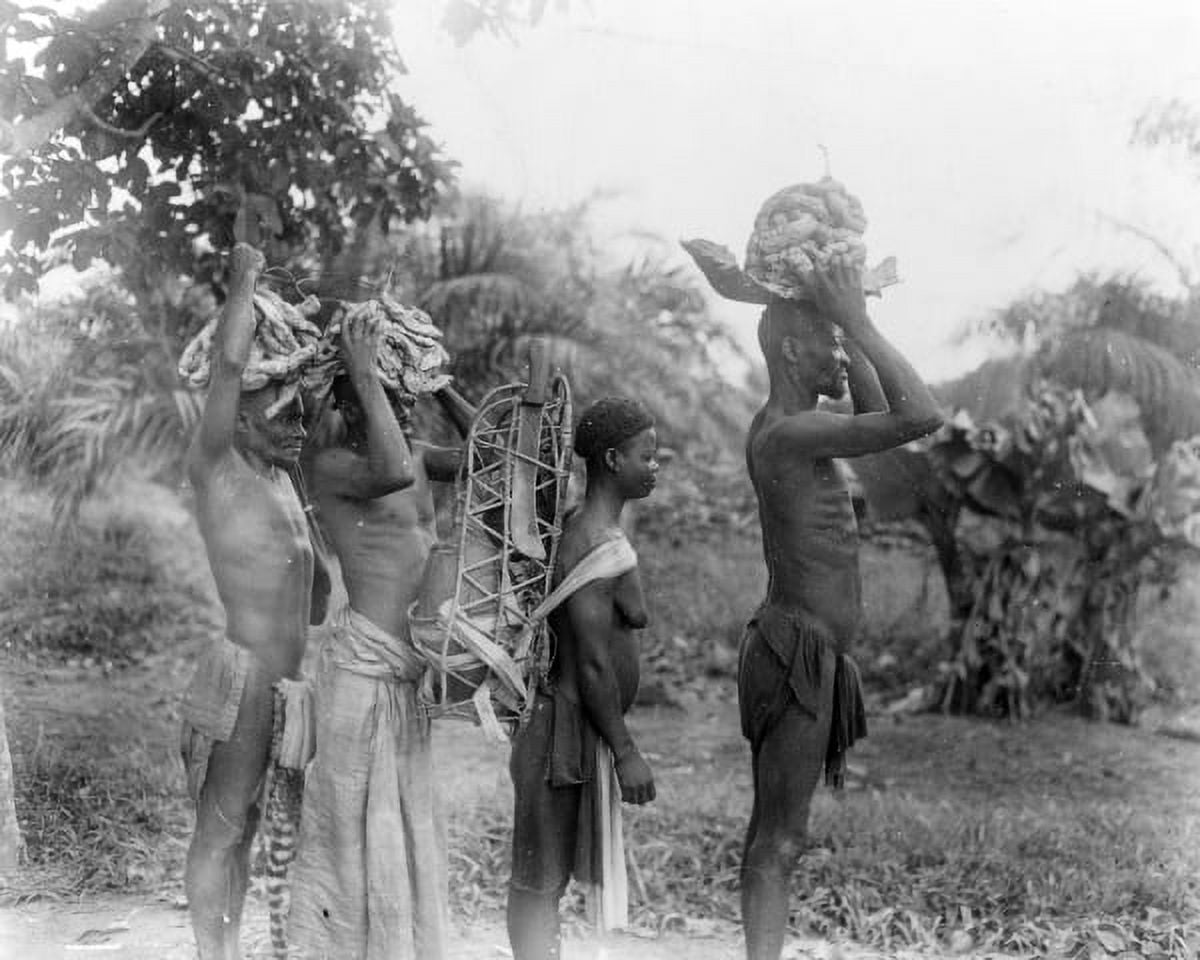 Print: African Men And Woman Arriving At The Monthly Wild Rubber ...