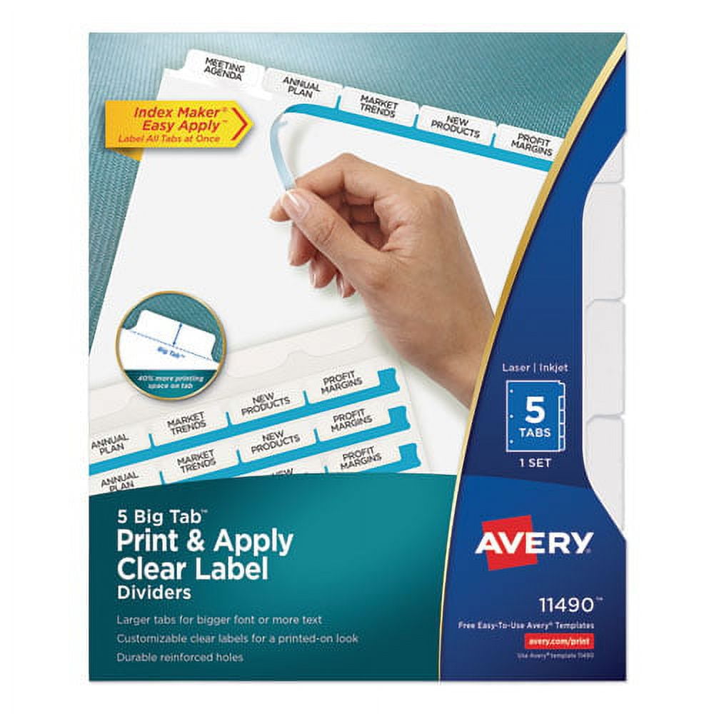 Print And Apply Index Maker Clear Label Dividers, 5 White Tabs, Letter ...