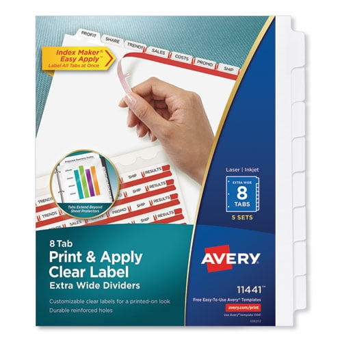 Print And Apply Index Maker Clear Label Dividers, 8 White Tabs, Letter ...