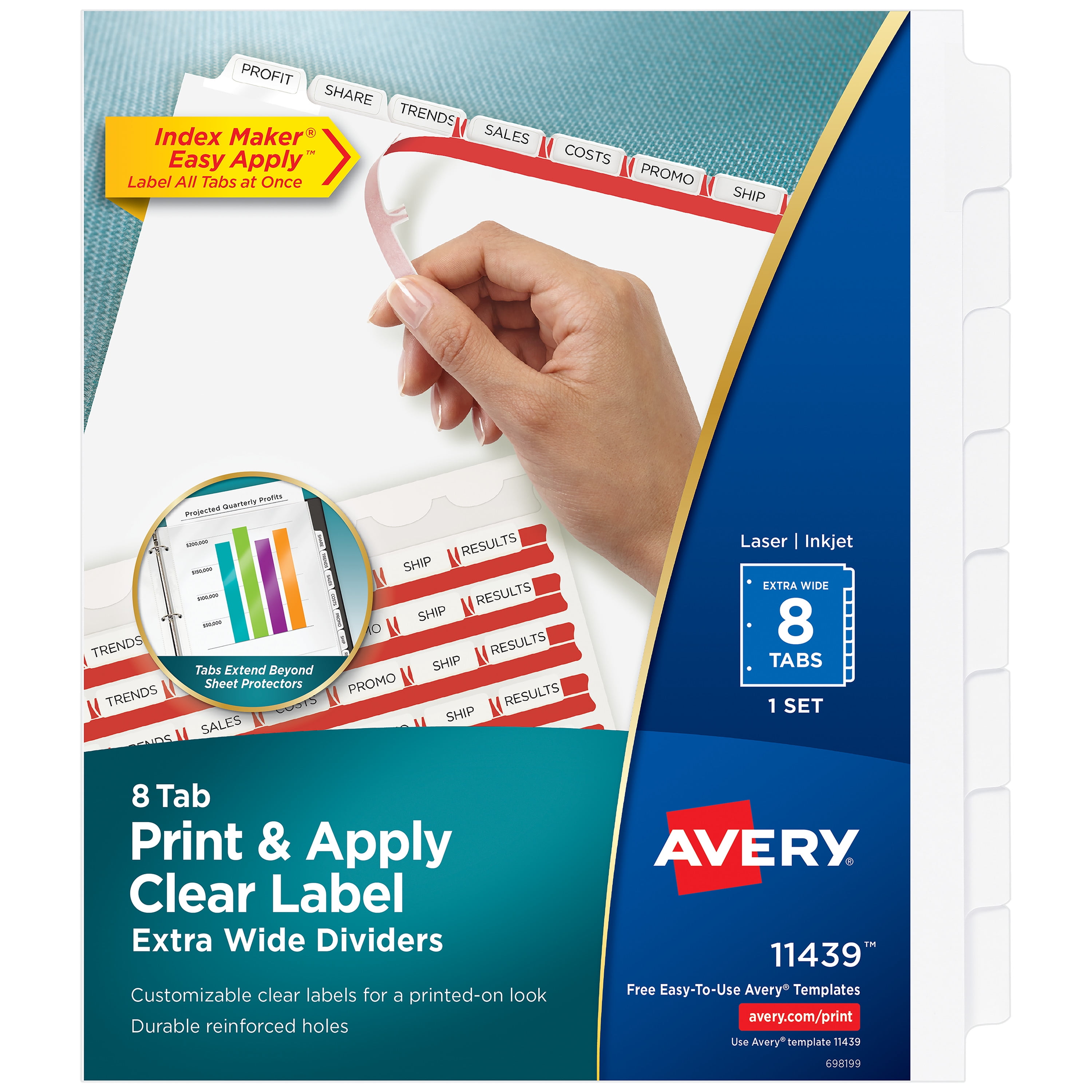 Print And Apply Index Maker Clear Label Dividers, 8 White Tabs, Letter ...
