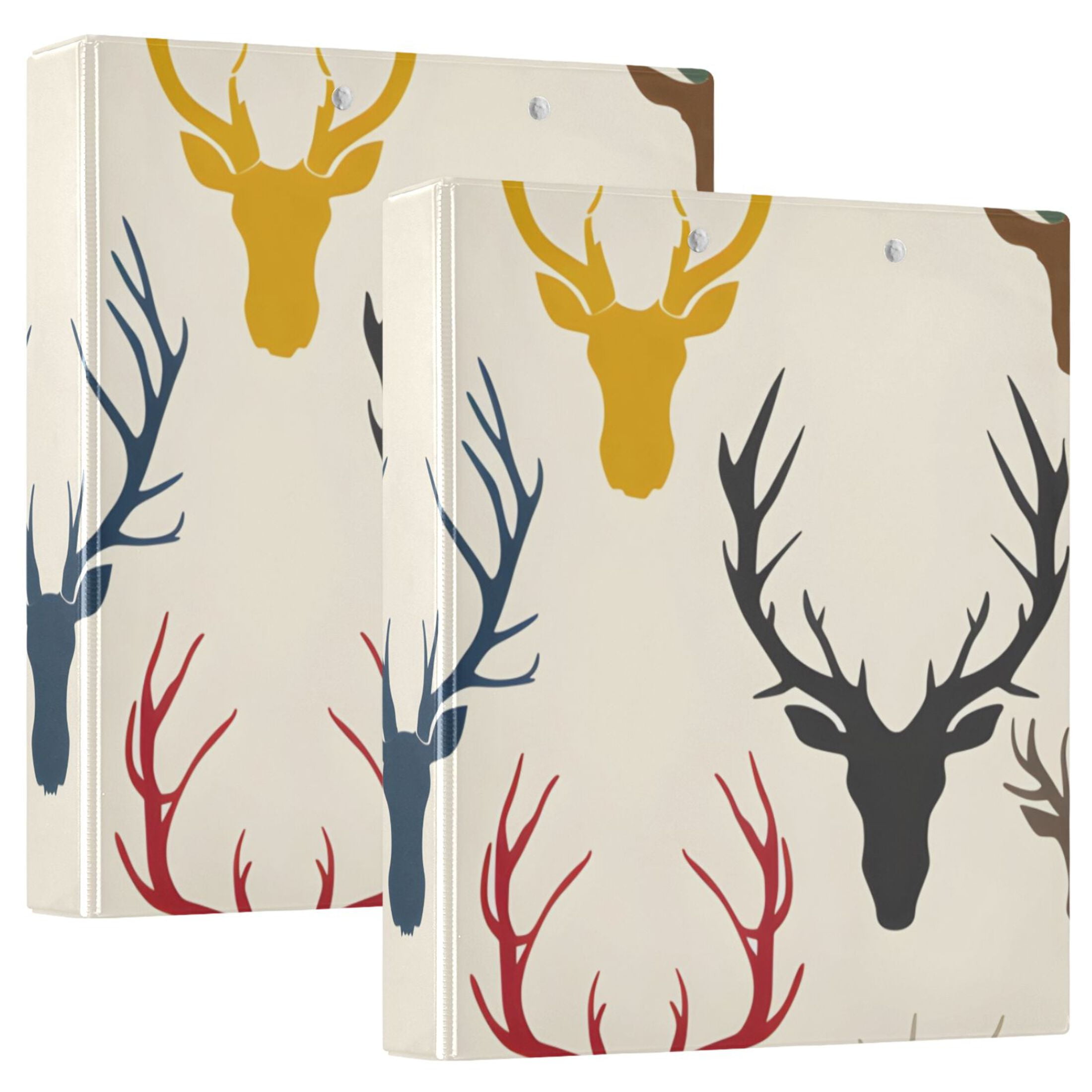 Print Antlers Deer Head 3 Ring Binders 1.5 inch Hardcover File Folders with Interior Pockets A4 ...