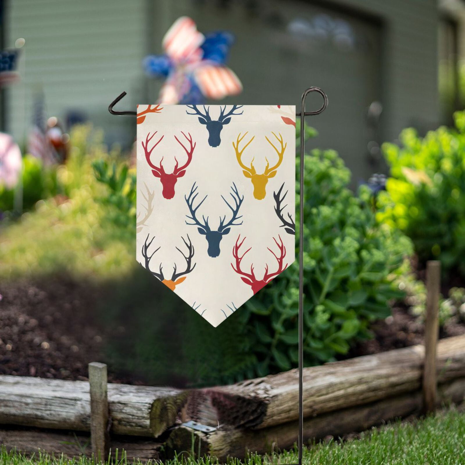 Print Antlers Deer Head Garden Flag 18" x 12.5" Double Sided Yard Lawn ...