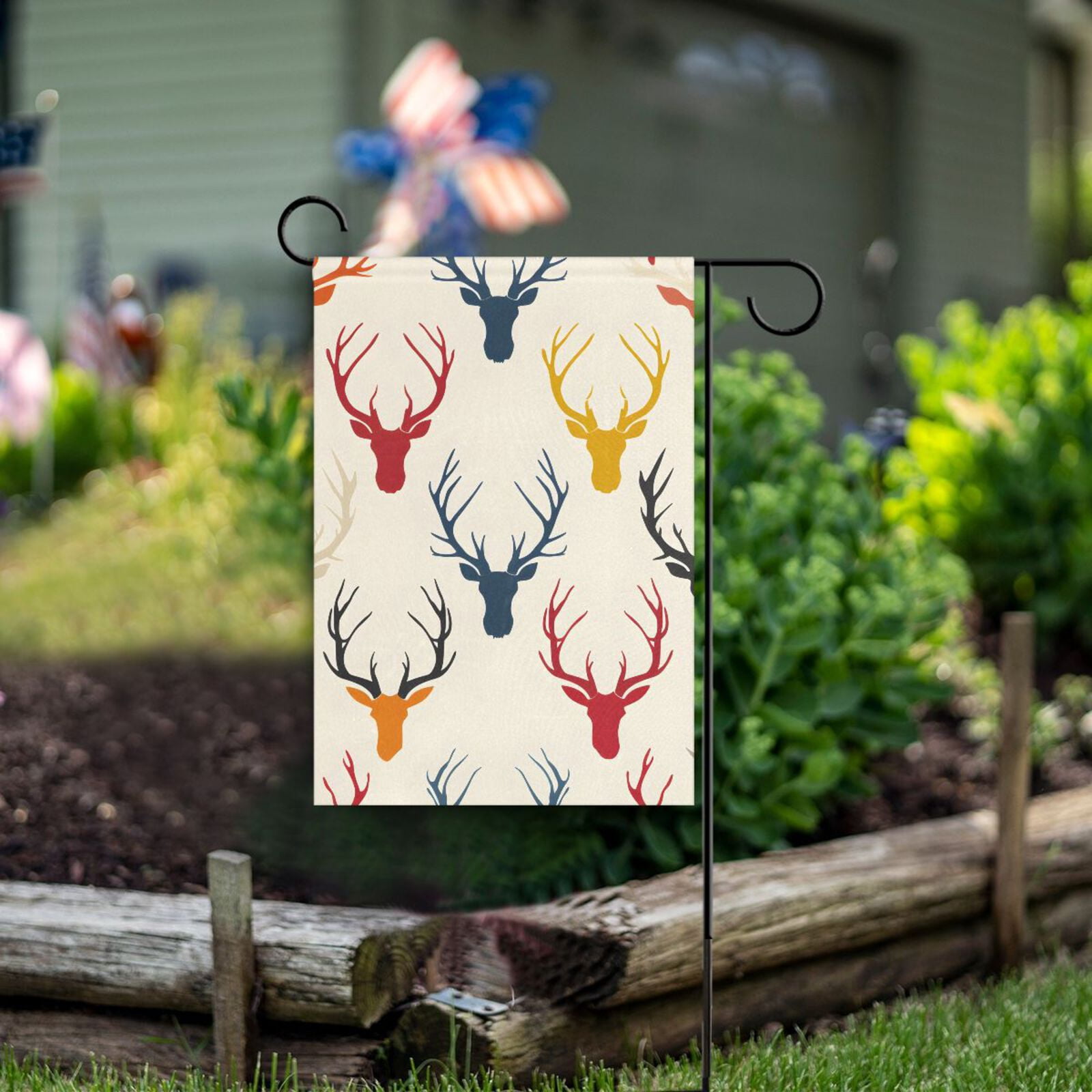 Print Antlers Deer Head Garden Flag Double Sided Outdoor Banners for ...