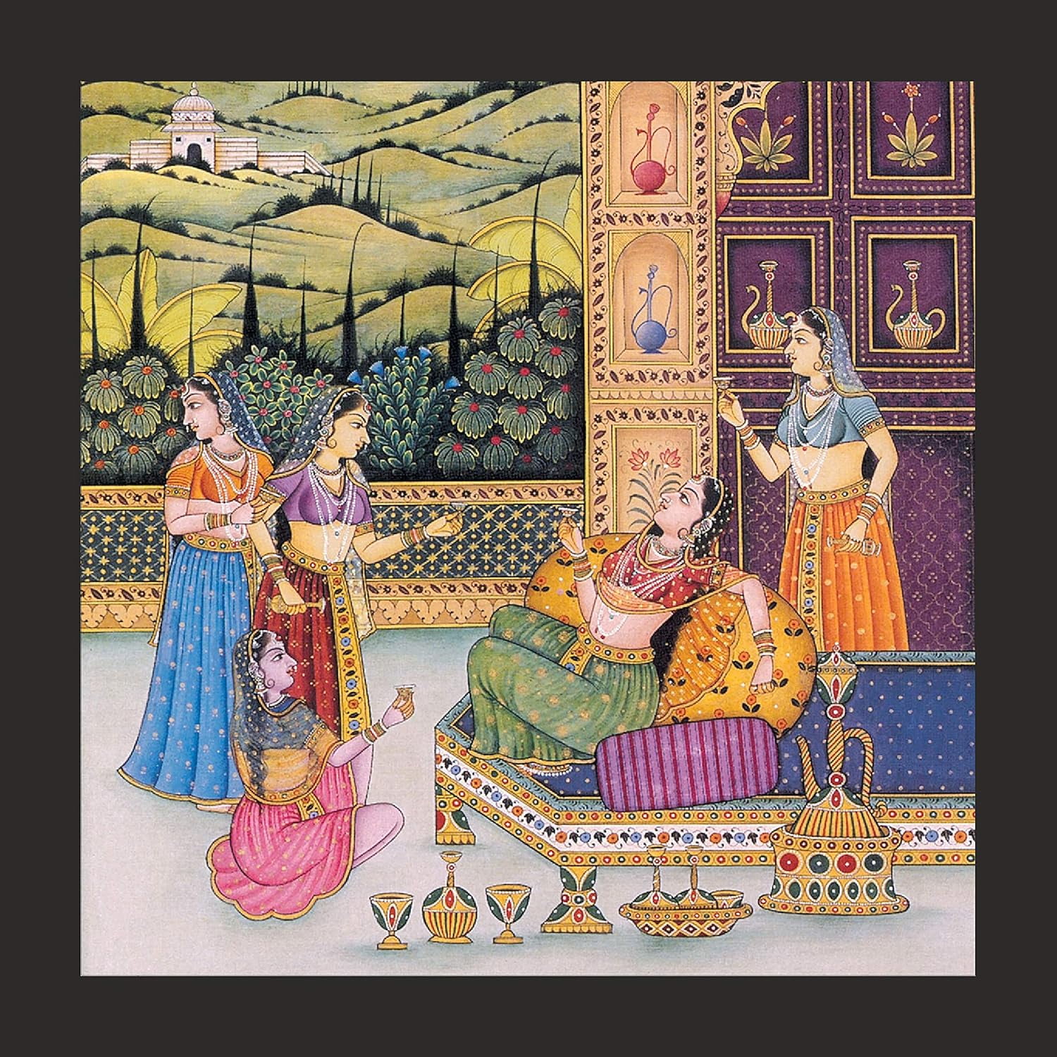 Print Art Framed Beautiful Miniature Painting of Mughal Queen with Maid ...