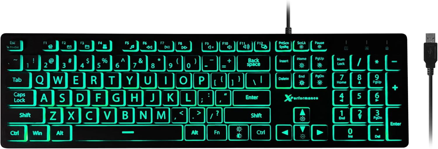 Print Backlit Keyboard Wired – Easy-to-See Light Up Keys for Seniors ...