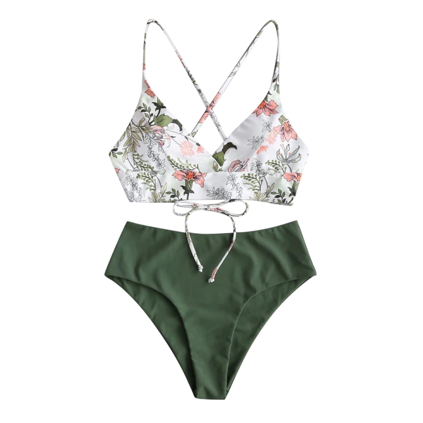 Print Bikini Flower Size Beachwear Sets Two Women Split Swimsuit Plus ...