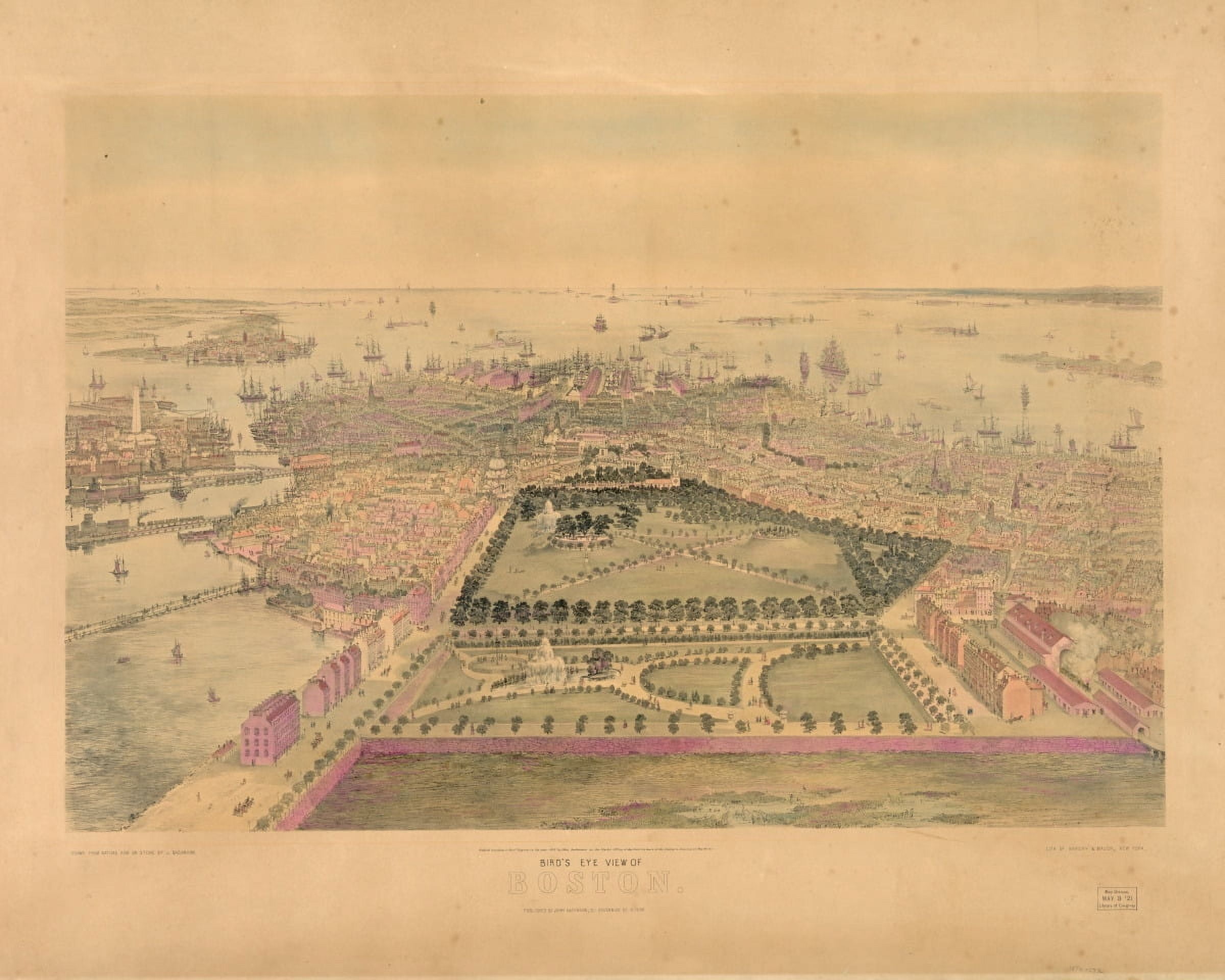 Print: Bird's Eye View Of Boston, 1850 - Walmart.com