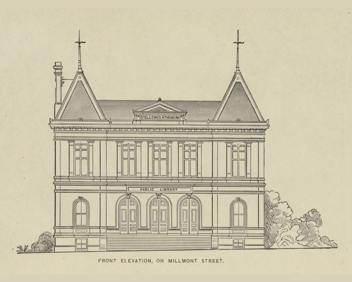 Print: Boston Public Library, Front Elevation On Millmont Street, 1873 ...