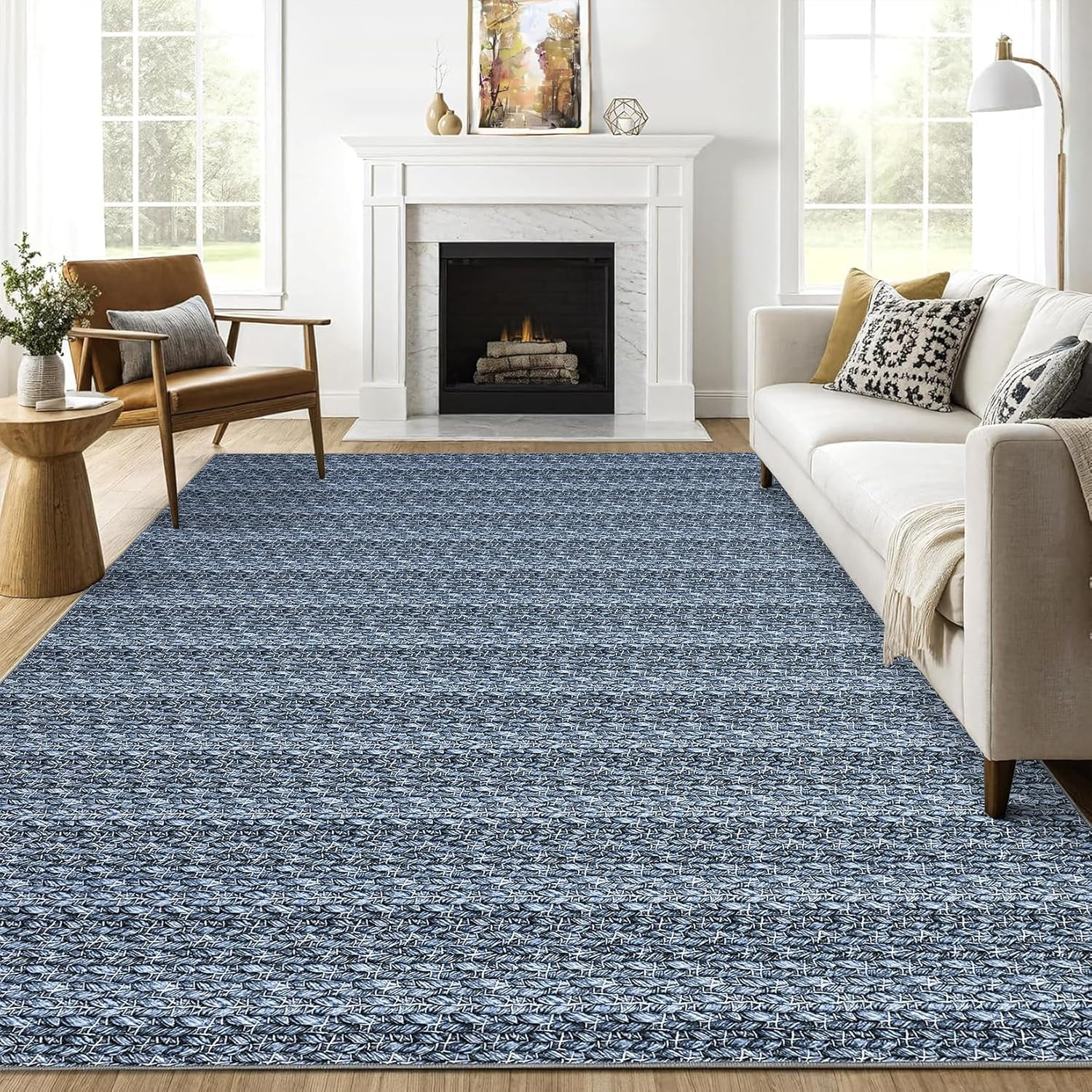 Tzou Print Braided Area Rugs 8' x 10' with Non-Slip Backing, Soft Low ...