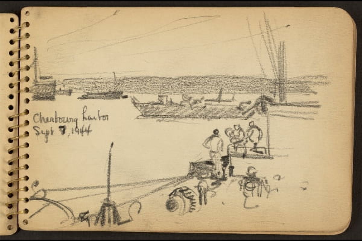 Print: Cherbourg Harbor, Sketch by Victor Lundy, 1944 - Walmart.com