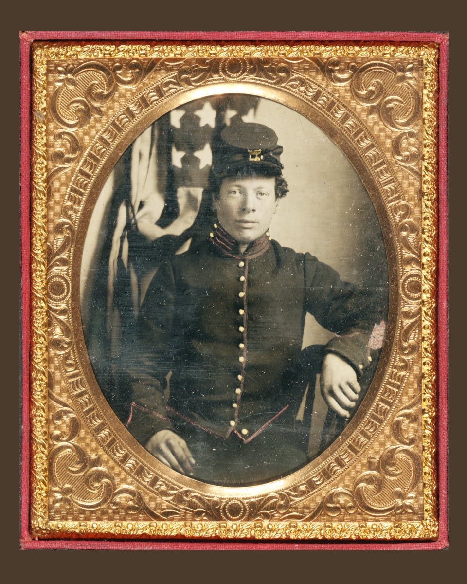 Print: Civil War Soldier In Union Artillery Uniform Sitting In Front Of ...
