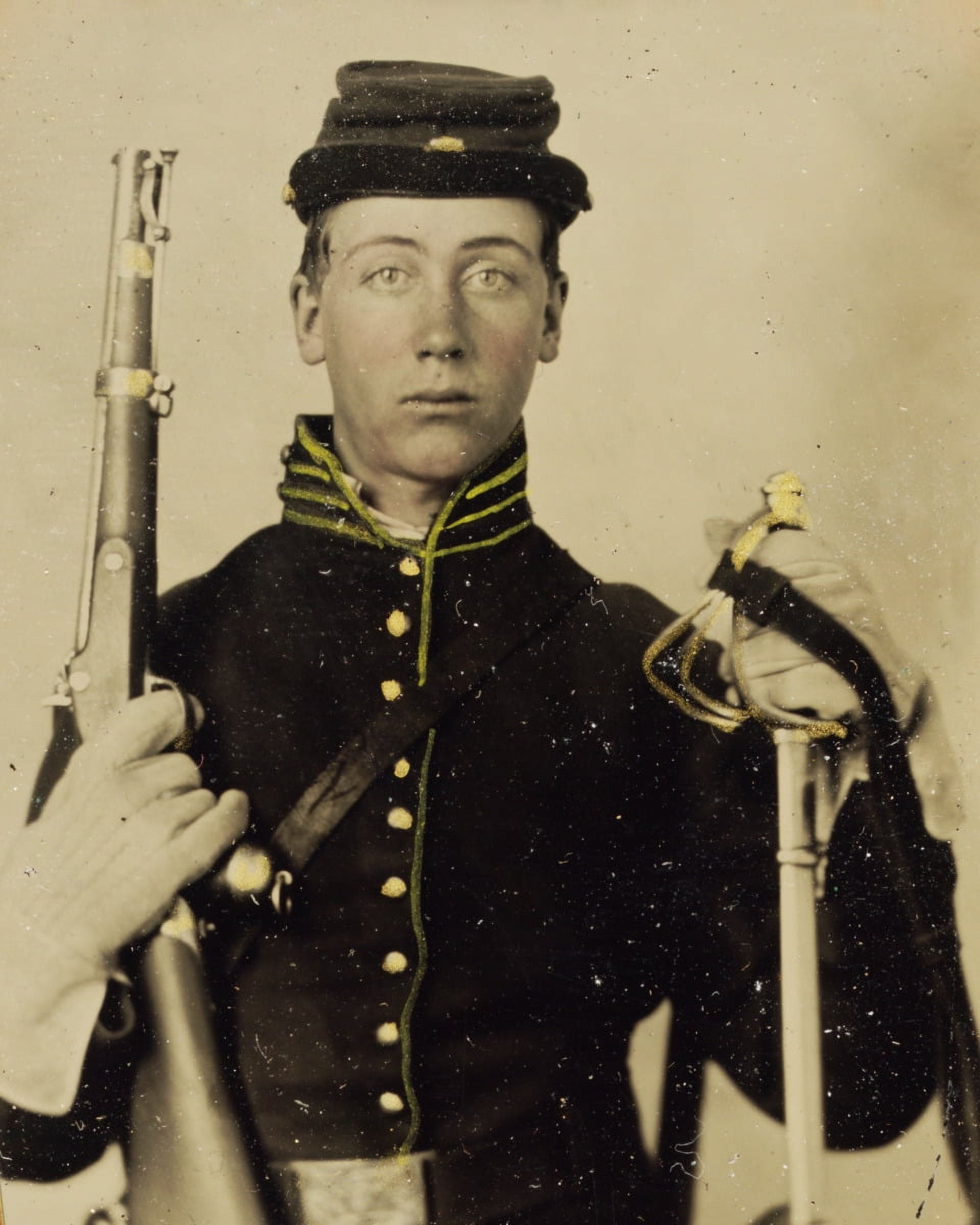 Print: Civil War Soldier, Union Cavalry Uniform, Pistol Carbine ...