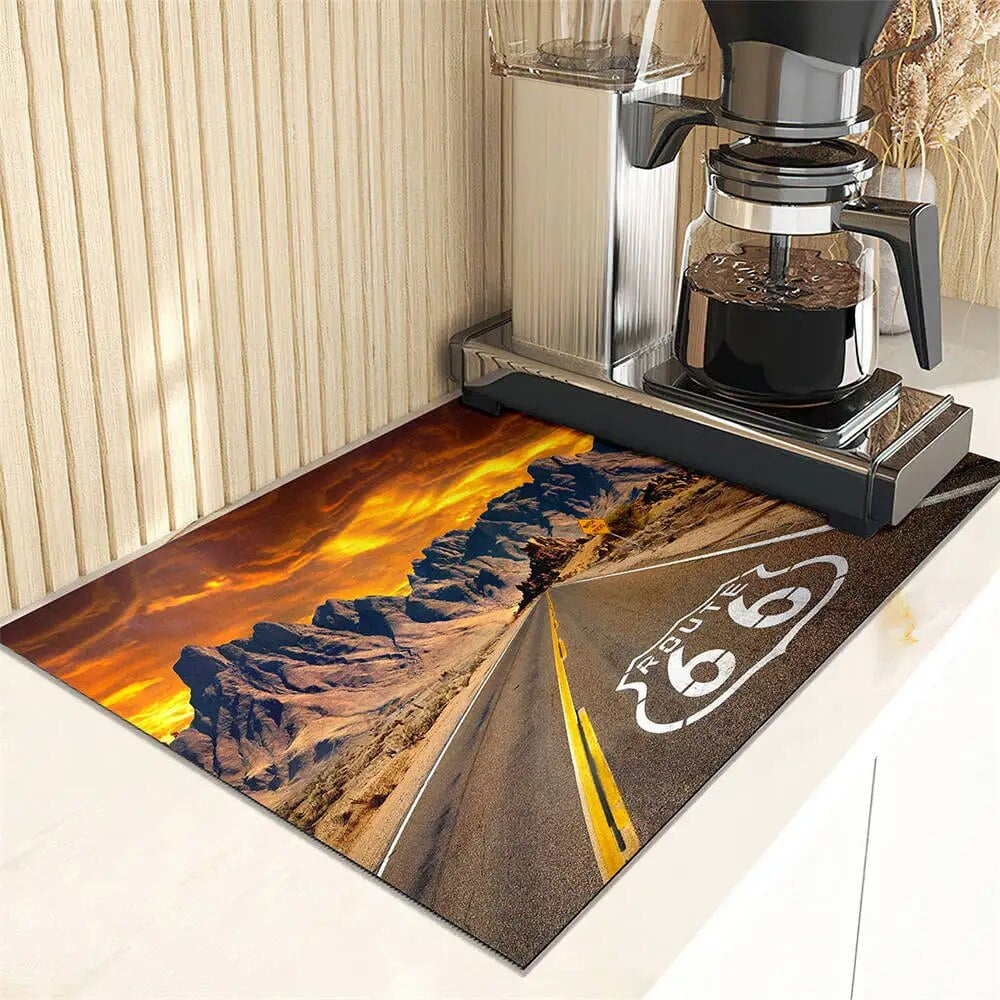 Print Coffee Machine Drain Mat Cottage Kitchen Countertop Absorbent Mat ...