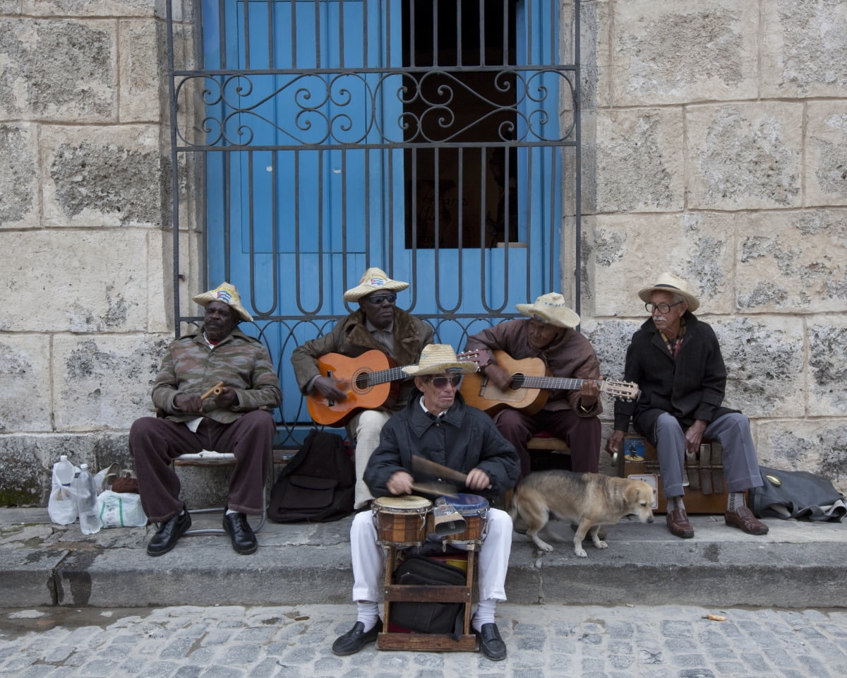 Print: Cuban Band Members Play On The Plaza De La Cathedral In Havana ...