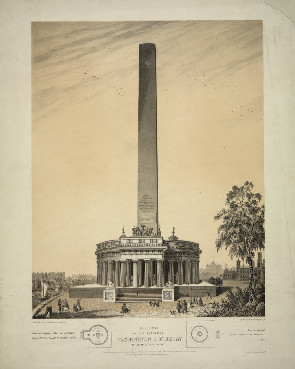 Print: Design Of The Original Washington Monument, 1847 - Walmart.com