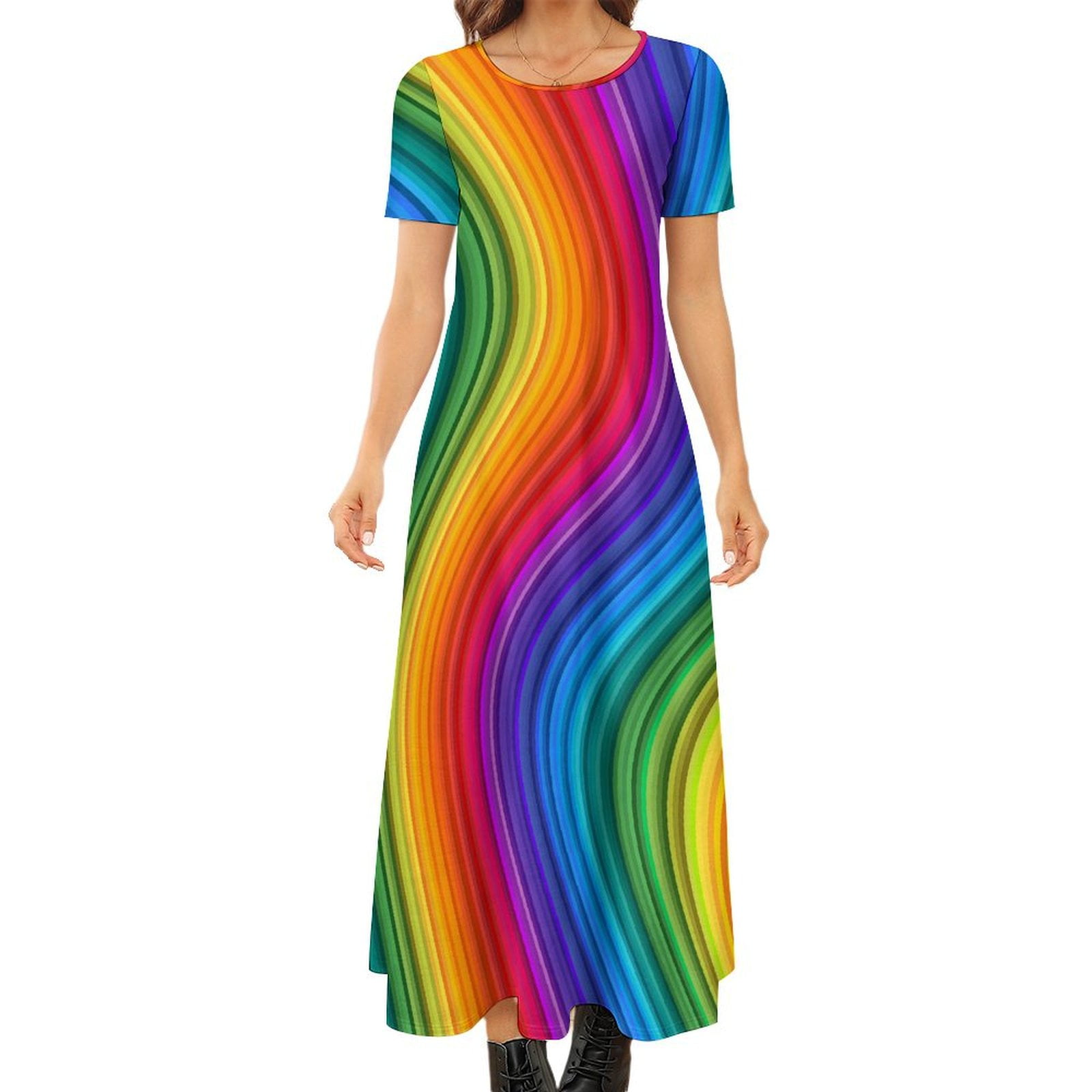 Print Dress LGBT Colorful Street Fashion Boho Beach Long Dresses Female ...