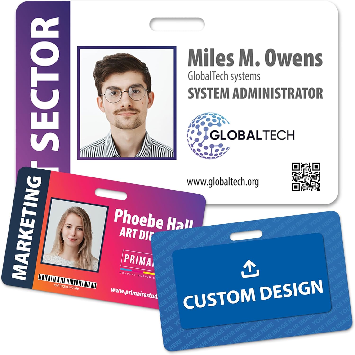 Print Employee ID Badge with Vertical Side Text, Double Sided Print ...