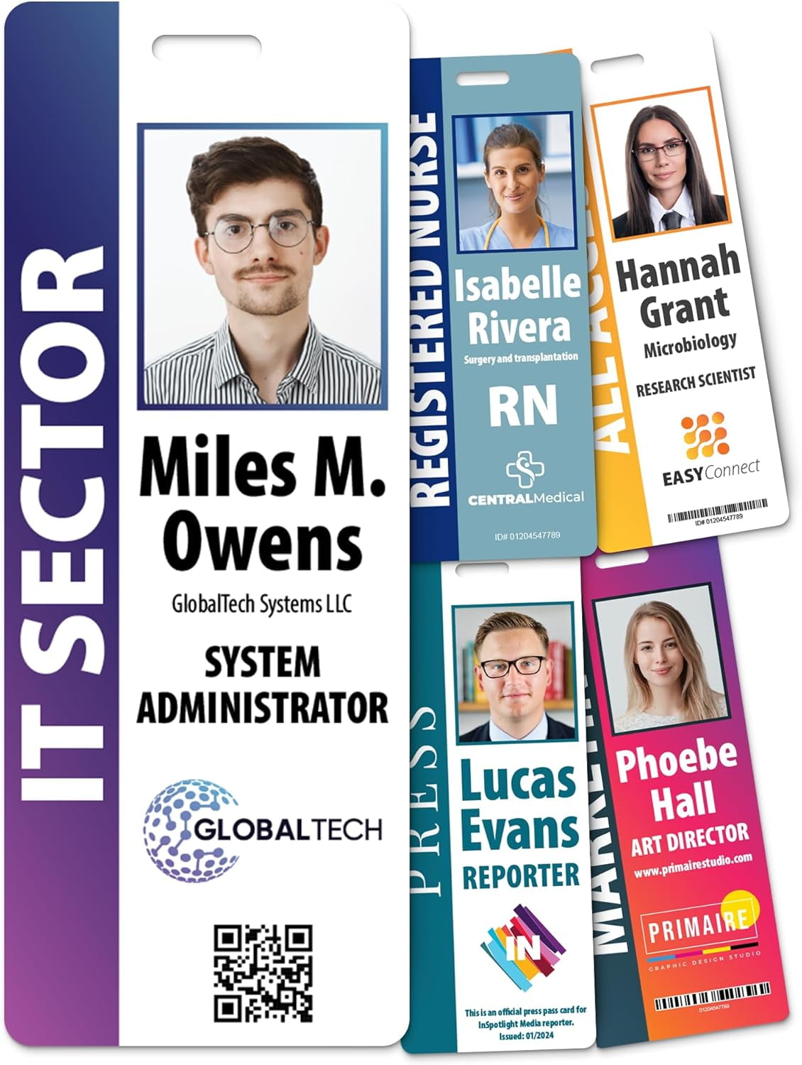 Print Employee ID Badge with Vertical Side Text, Double Sided Print ...