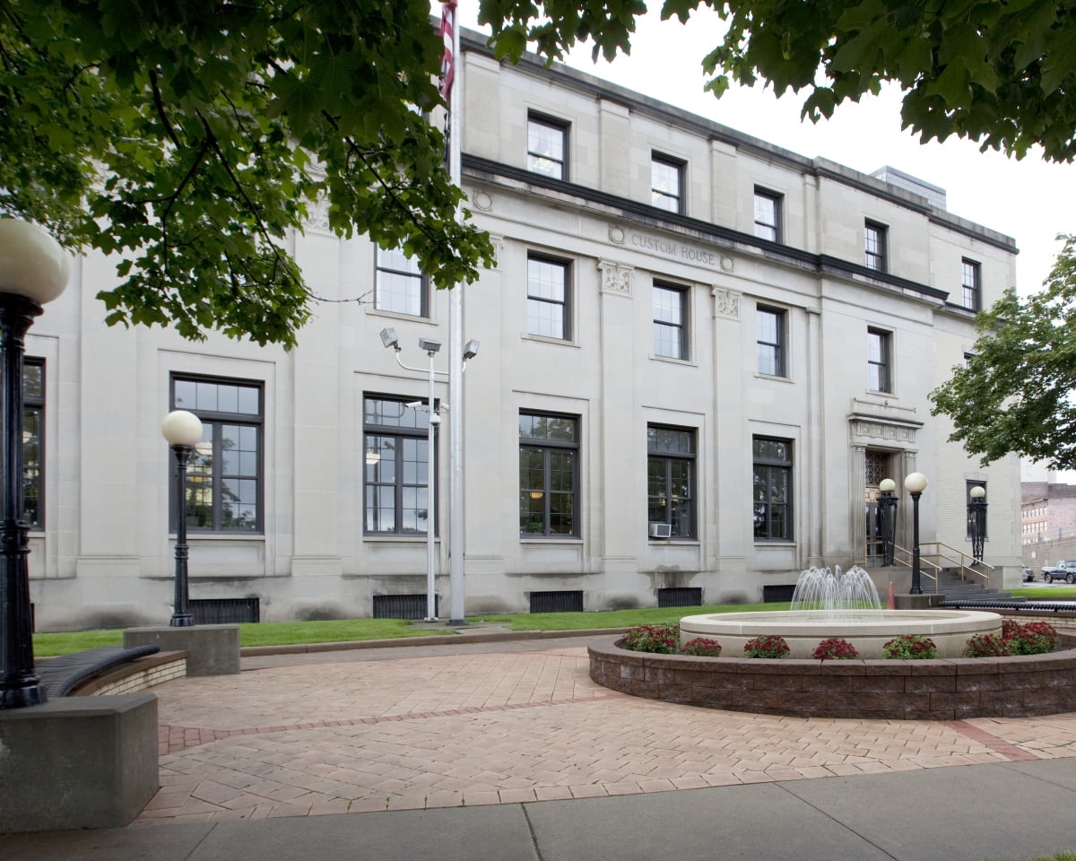 Print: Exterior, Alexander Pirnie Federal Building, Utica, New York ...