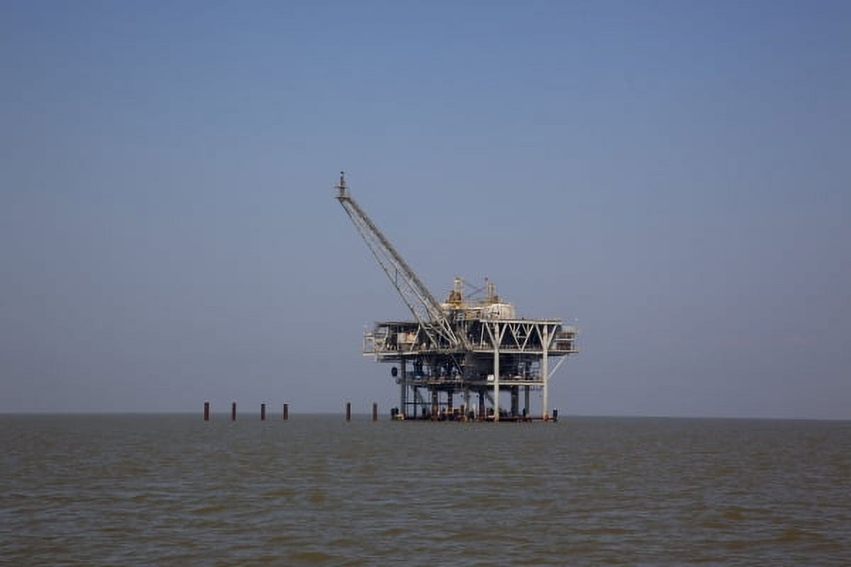Print: Ferries, Boats And Oil Rigs All Co-Exist On Mobile Bay In ...