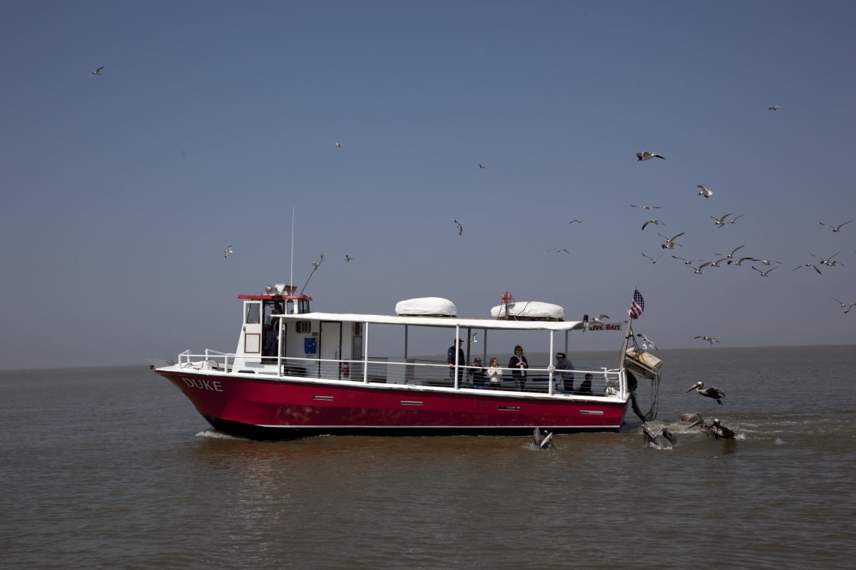 Print: Ferries, Boats And Oil Rigs All Co-Exist On Mobile Bay In ...
