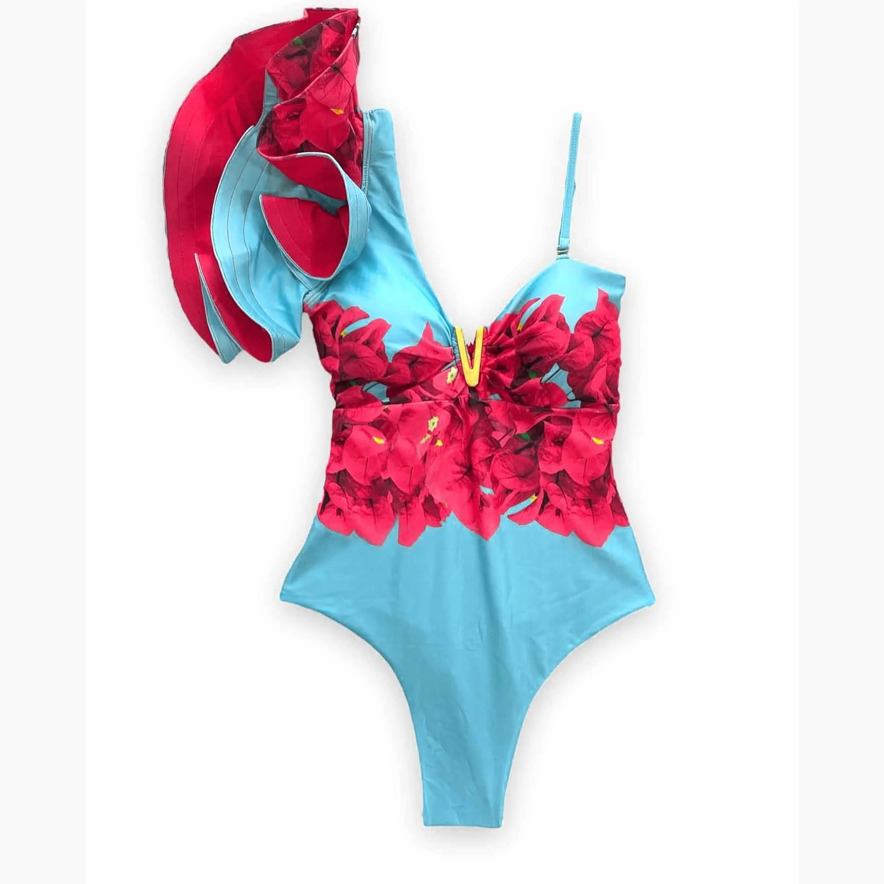 Print Floral One Piece Swimsuit Women Padded Swimwear Bandage Cut Out ...