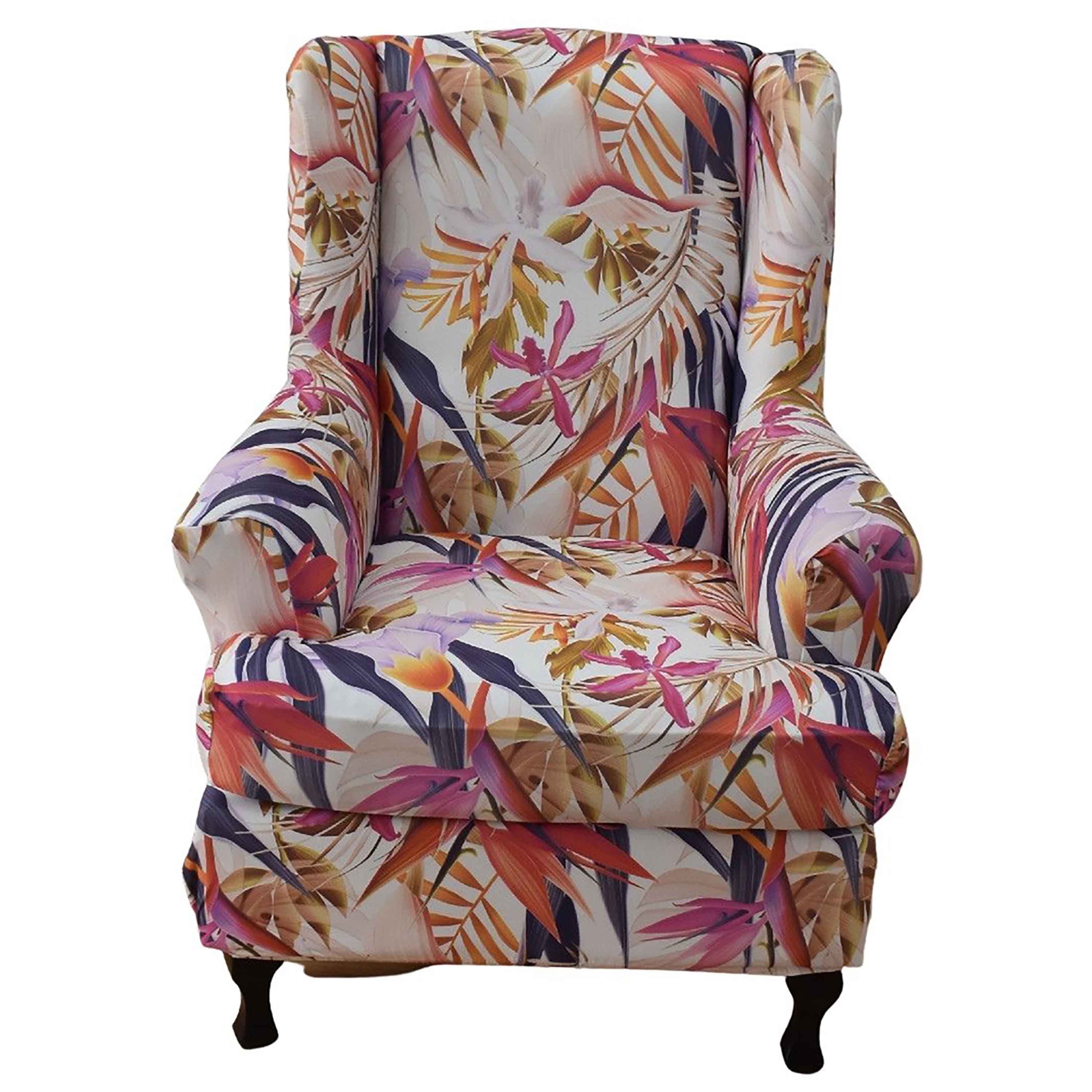 Print Floral Wing Chair Slipcover Stretch Wingback Covers Furniture ...