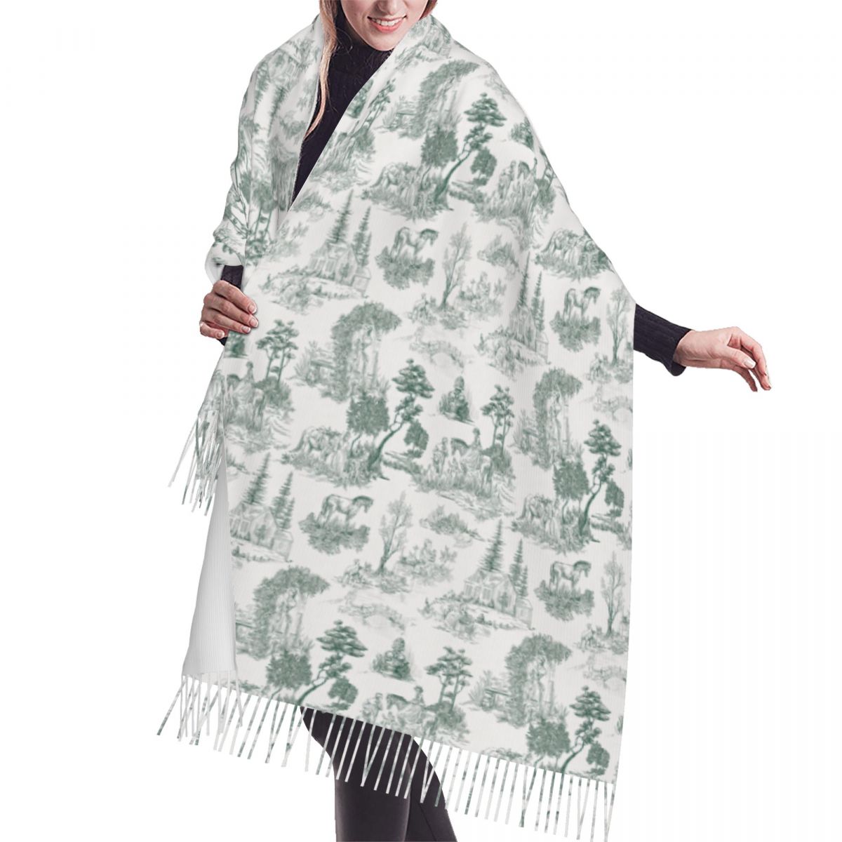 Print French Toile De Jouy Colorful Checkered Bege Scarf Men Women ...