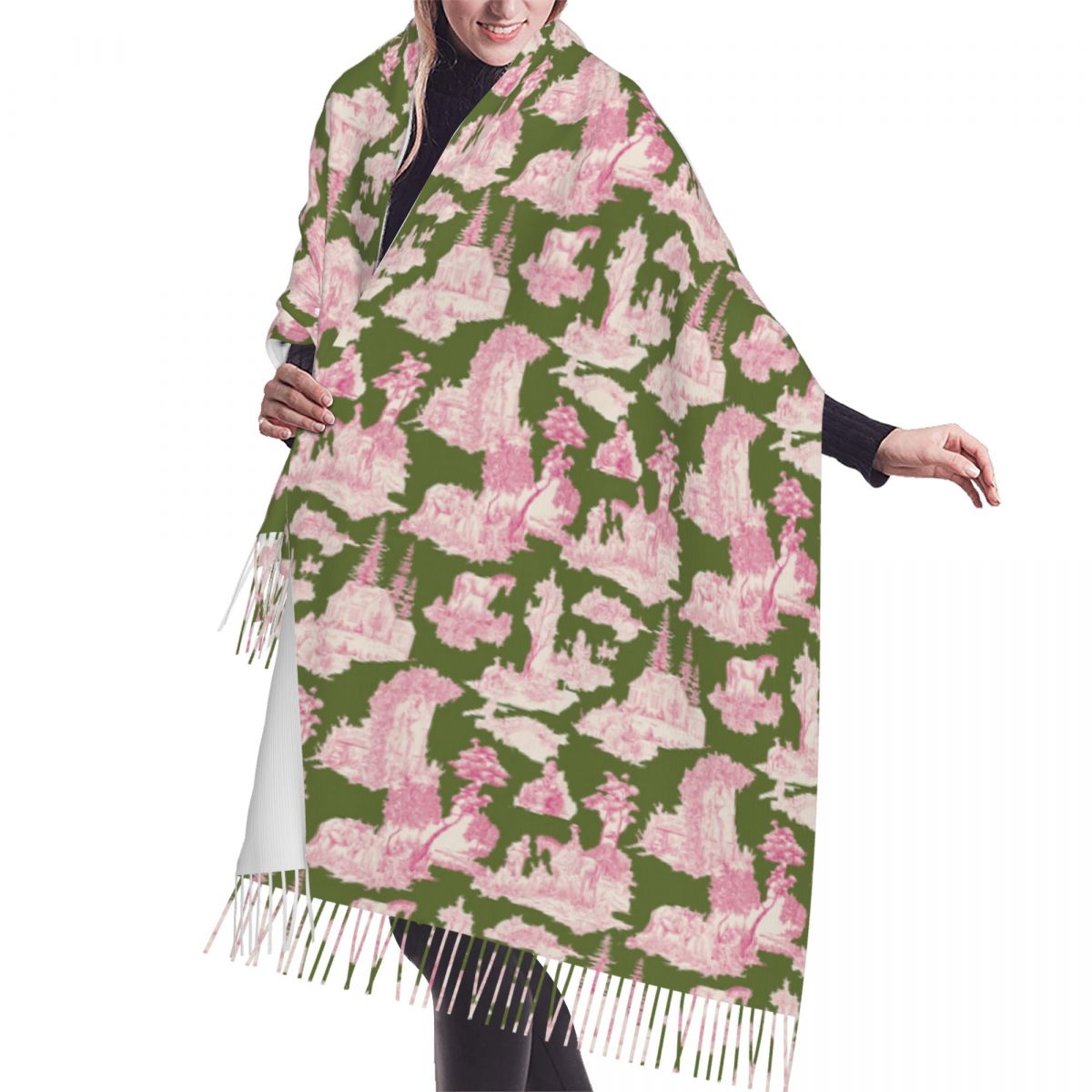 Print French Toile De Jouy Colorful Checkered Bege Scarf Men Women ...